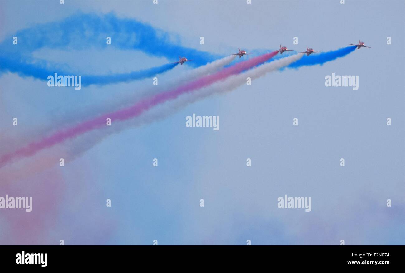 Red Arrows aerobatic display 170817 Stock Photo - Alamy