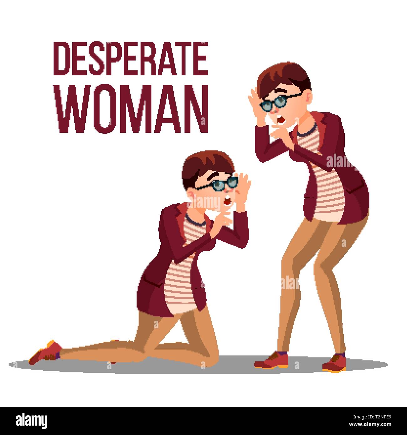 Desperate Woman Vector. Stress Desperate Person. Woman Girl Scream ...
