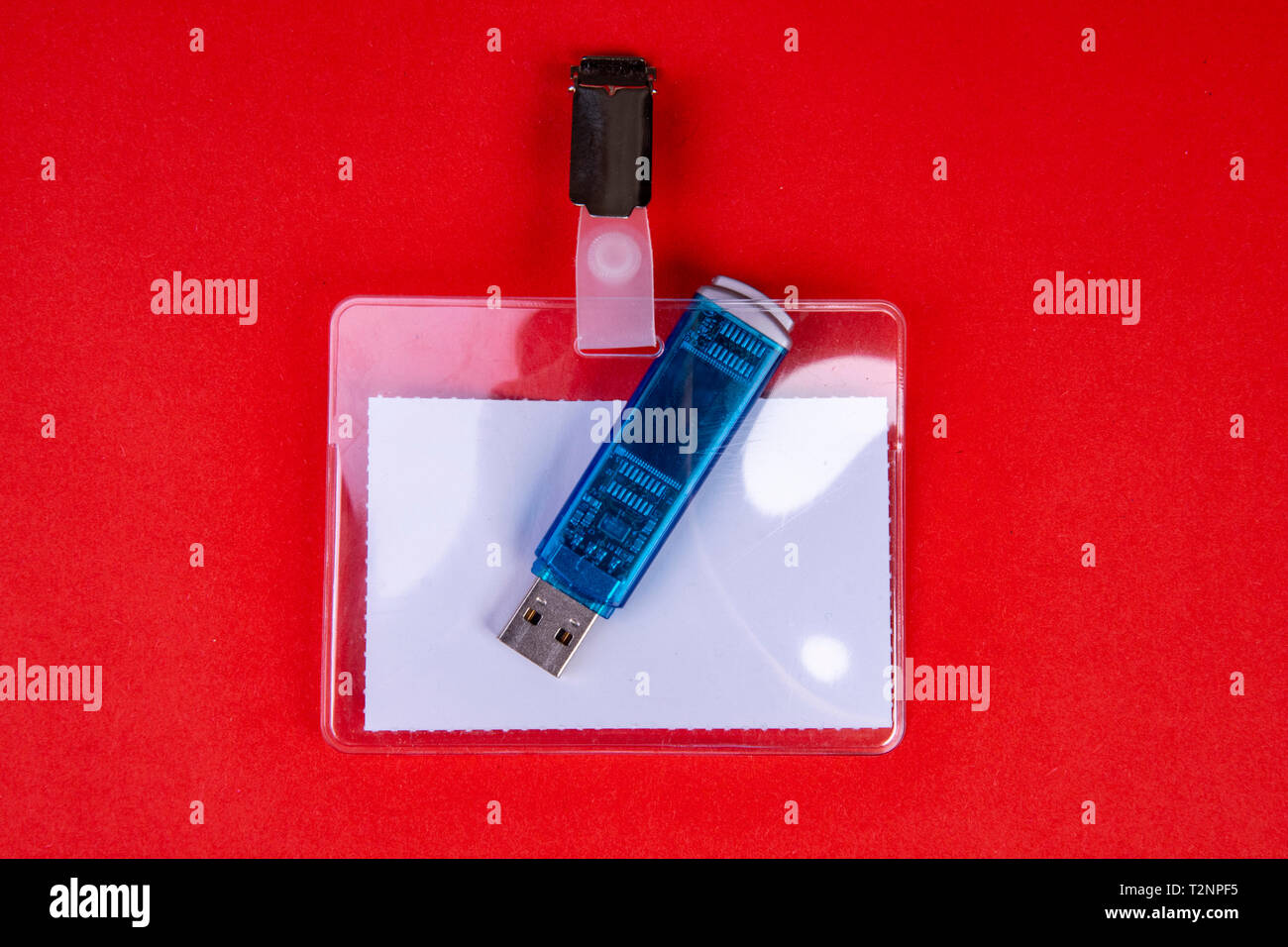 data stick with empty space and copy space red background Stock Photo ...