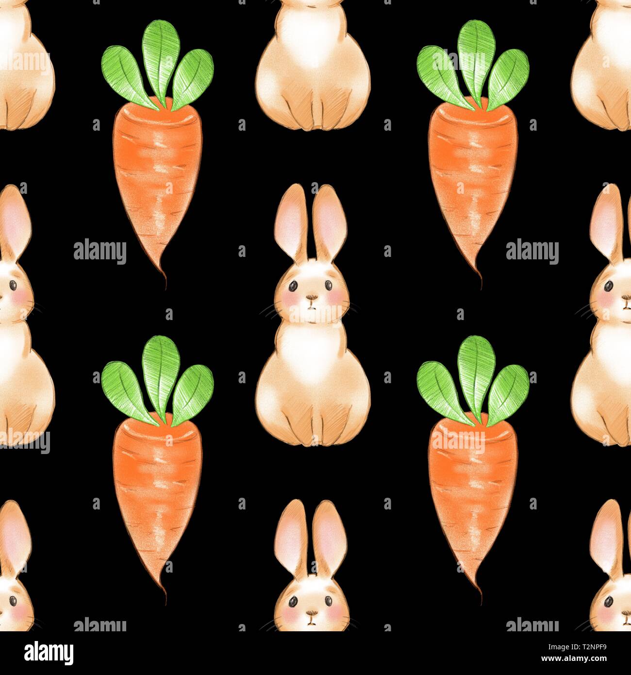 Seamless Pattern of Rabbit and Carrot. Cute cartoon background Stock ...