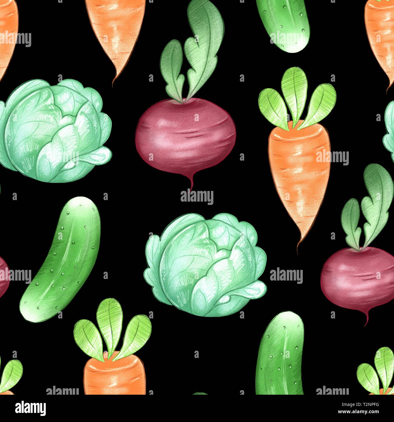 Seamless pattern with vegetables. Hand drawn cartoon background Stock ...