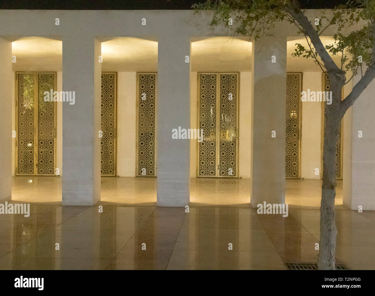 arcade of courtyard , Msheireb, Jumaa Mosque, Doha, Qatar Stock Photo ...