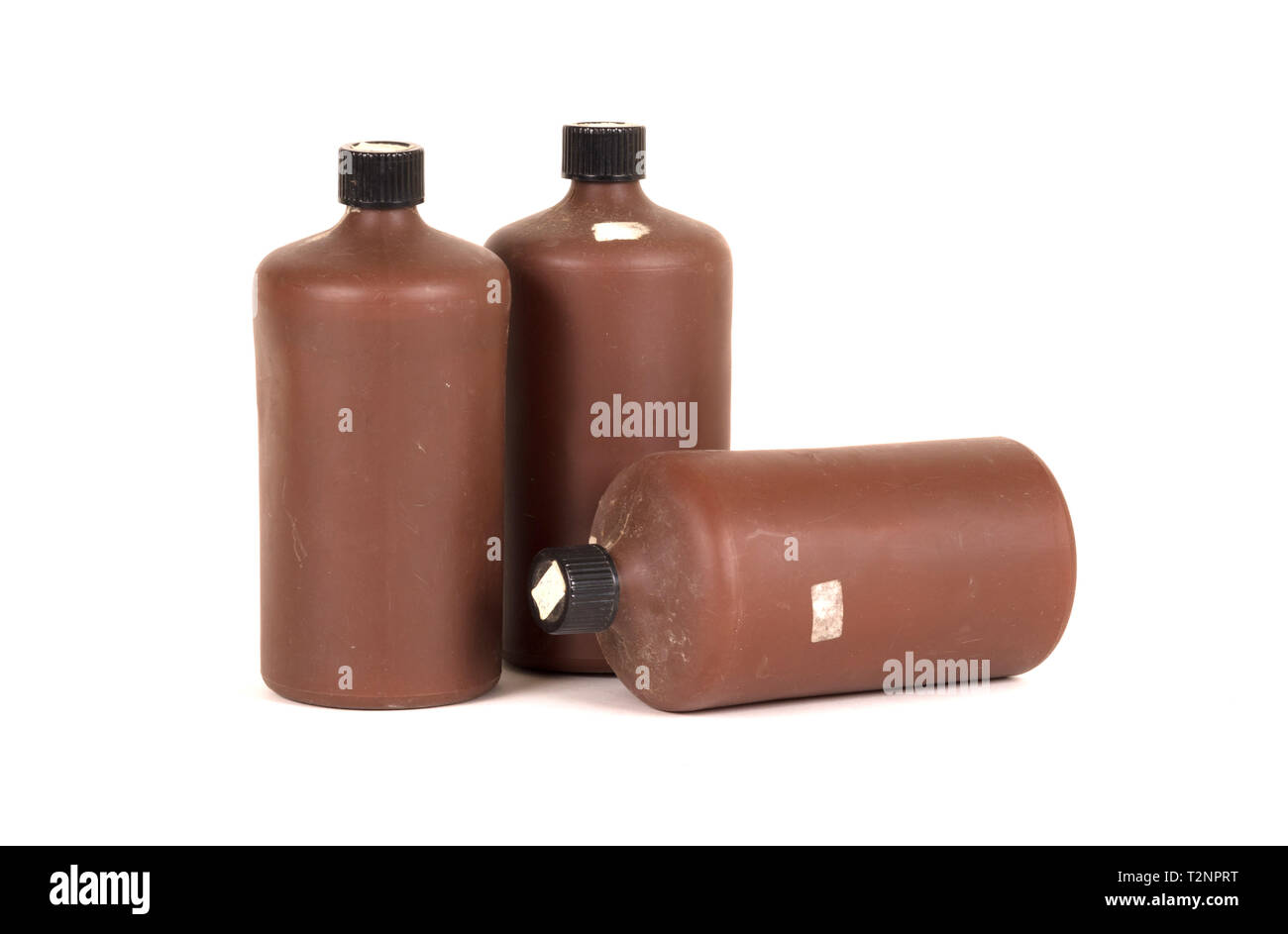 Photo developing equipment - Plastic bottle with chemicals, isolated on ...