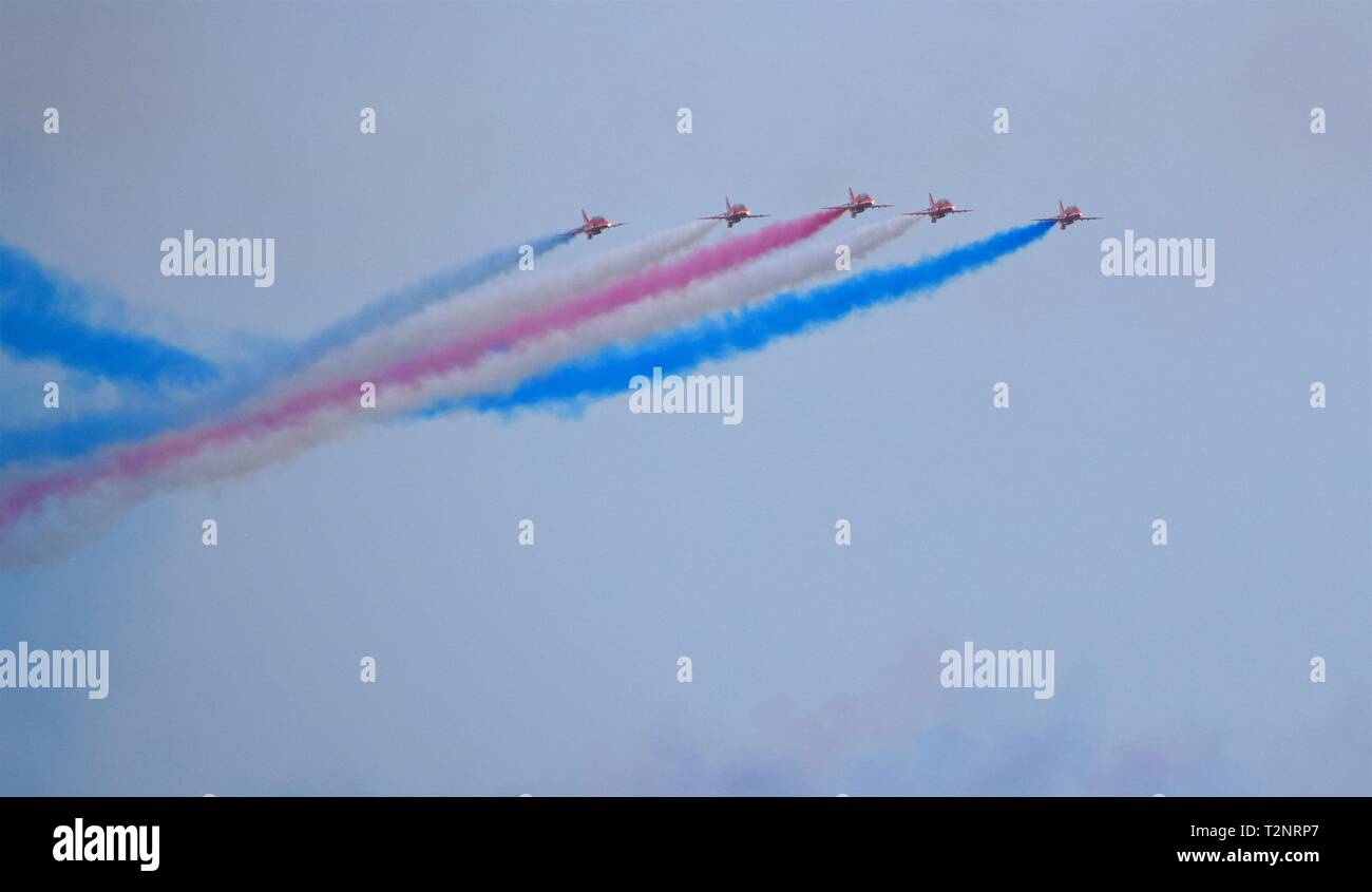 Red Arrows aerobatic display 170817 Stock Photo - Alamy