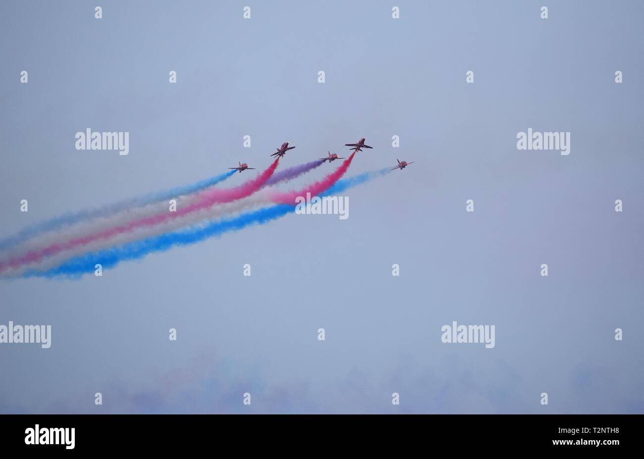 Red Arrows aerobatic display 170817 Stock Photo - Alamy