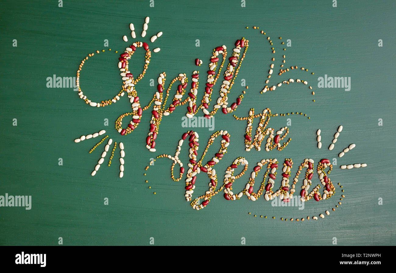 Words Spill the Beans made out of beans Stock Photo - Alamy