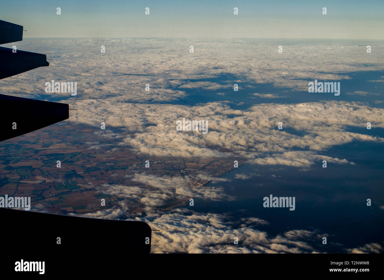 Aerial view of the English Channel, just as the plane enters United ...