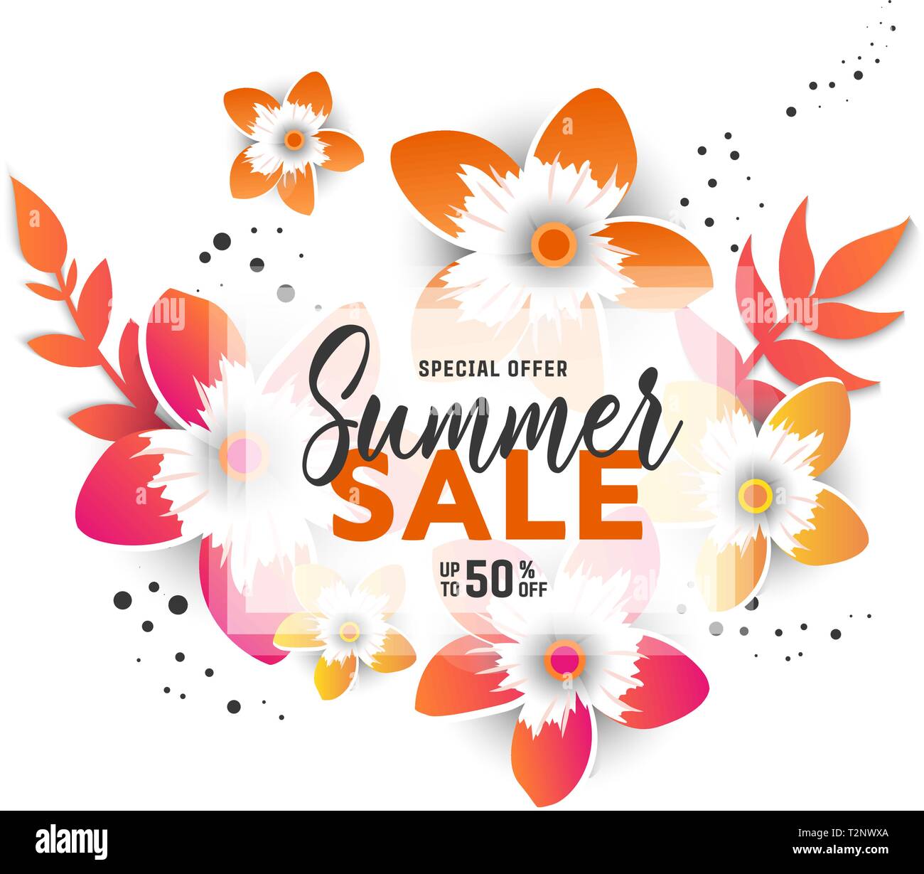 Summer sale background layout for banners with flowers and leaves with ...