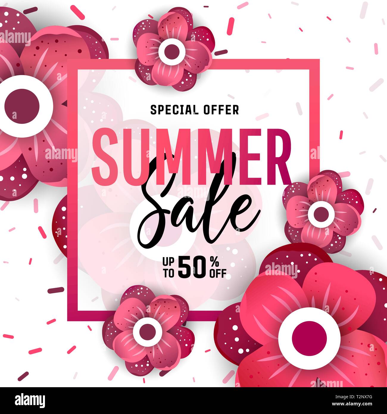 Summer sale banner. Background with flowers. Vector illustration for ...