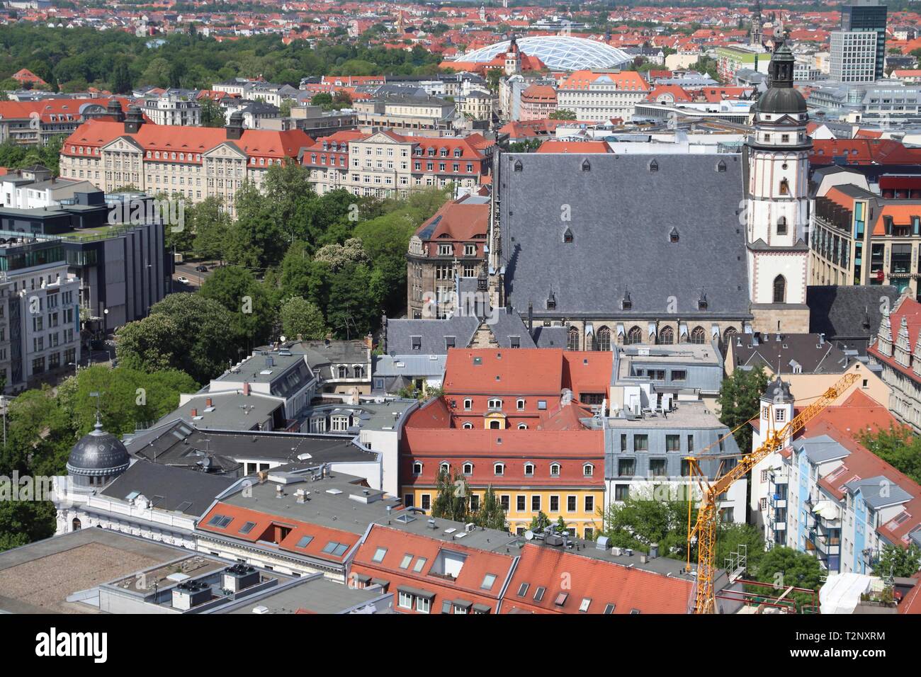 Leipzig, Germany aerial view. Cityscape with Thomaskirche (St. Thomas ...