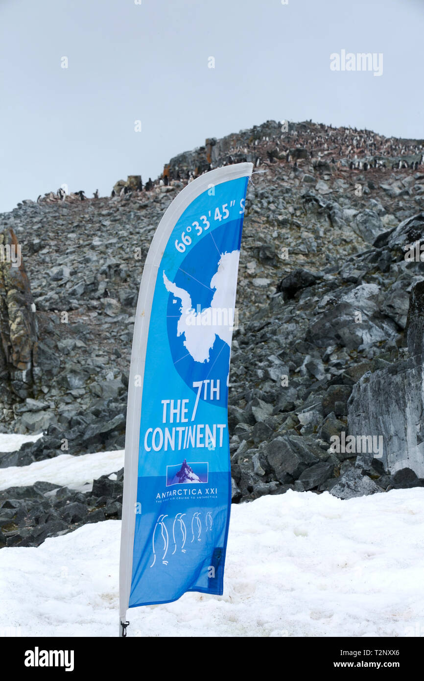 Half Moon Island, Antarctic Peninsular with a 7th Continent banner ...