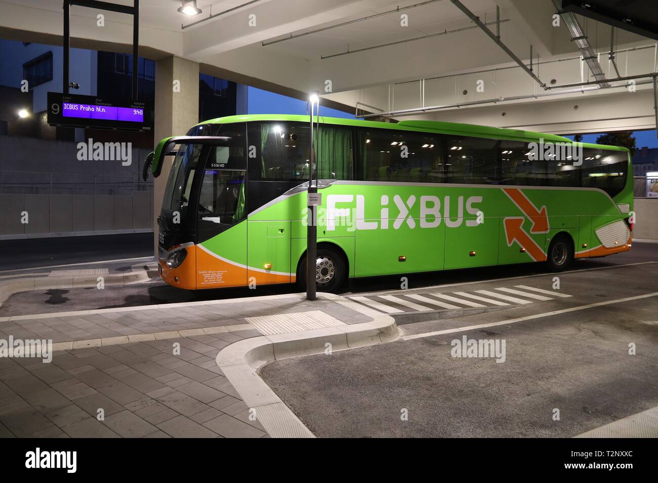 LEIPZIG, GERMANY - MAY 9, 2018: Flixbus at the new bus station in ...