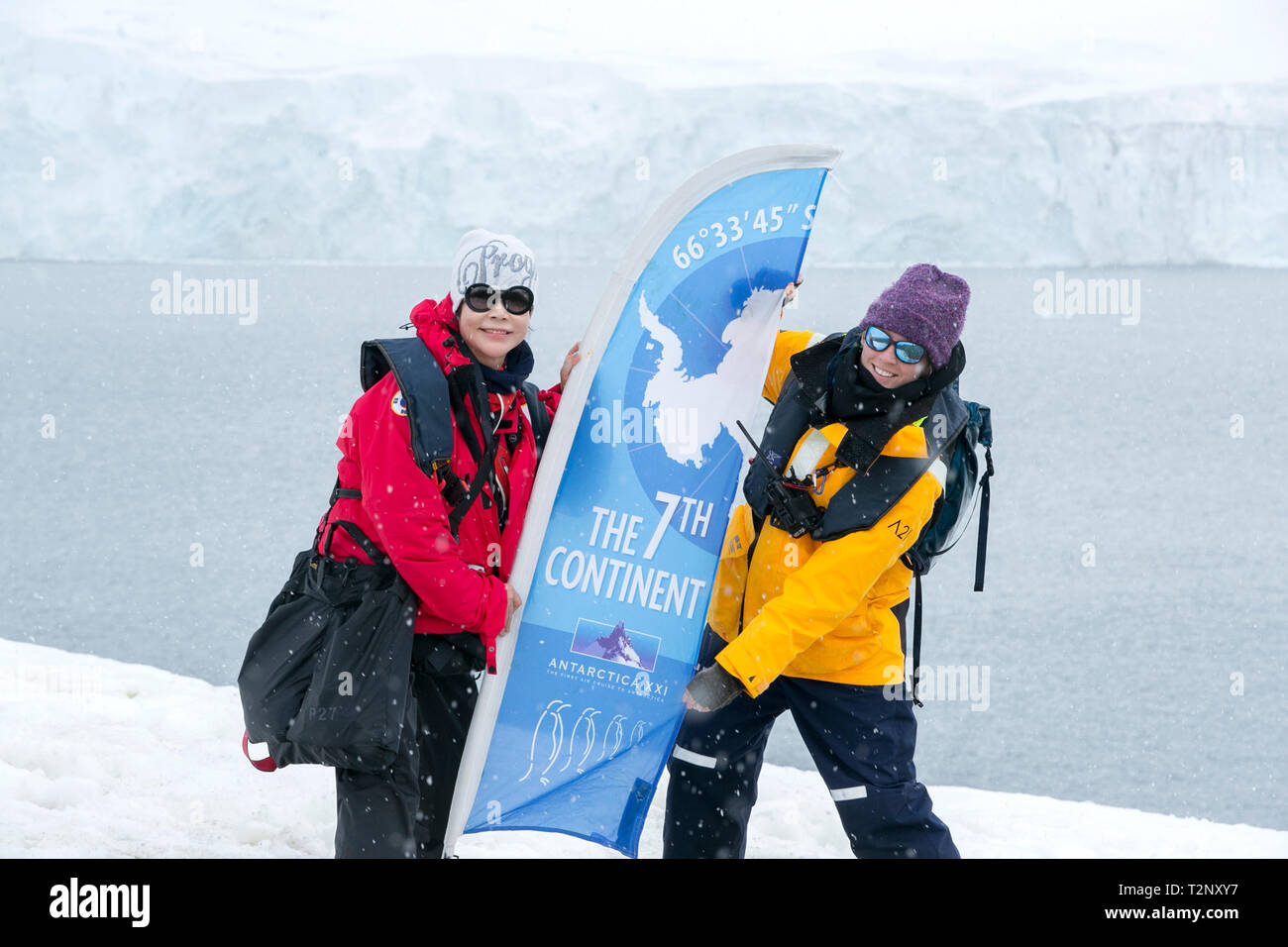 Tourists from an Antarctic cruise ship on Half Moon Island, Antarctic ...