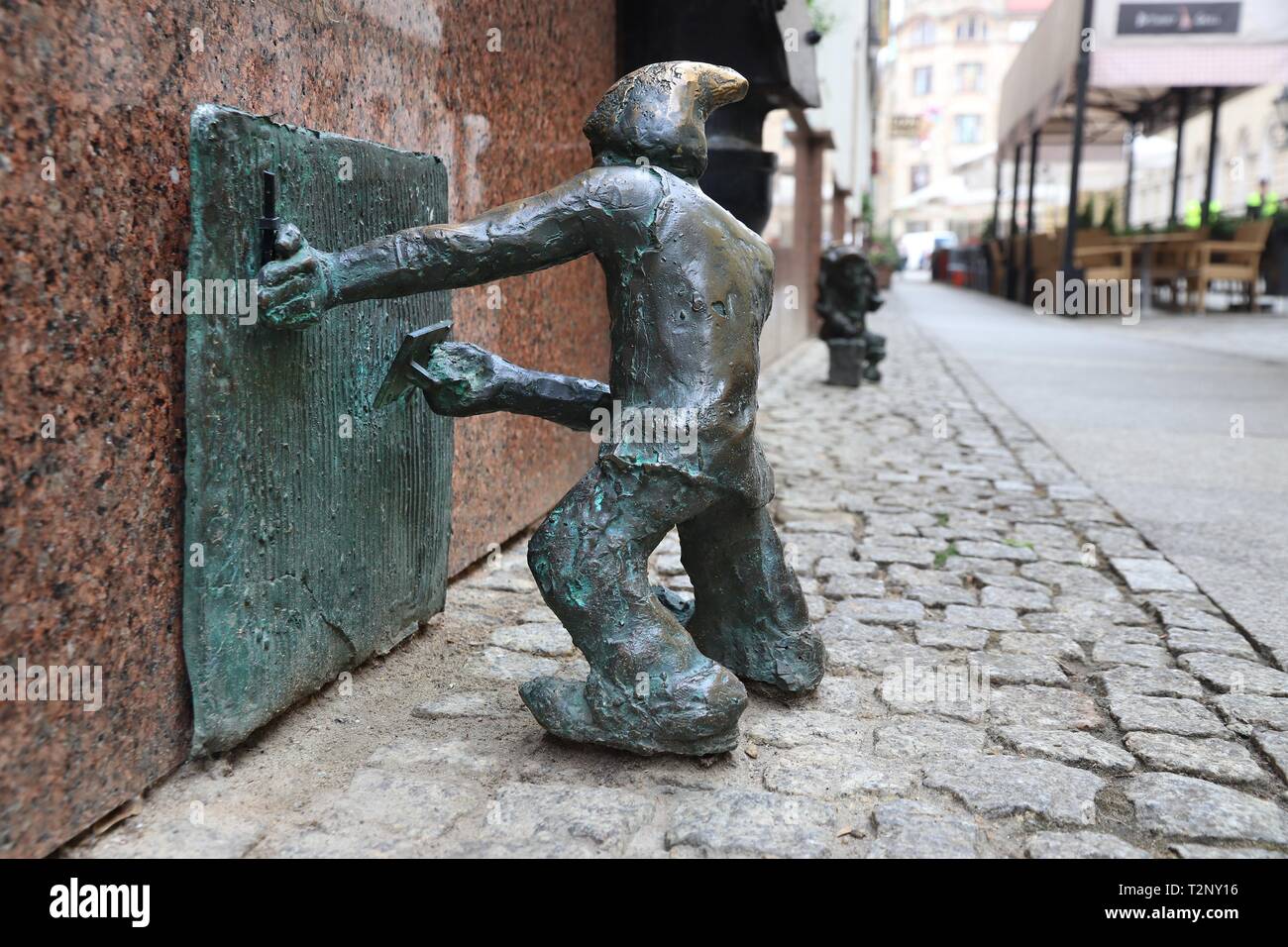 WROCLAW, POLAND - MAY 11, 2018: Gnome of dwarf small statue in Wroclaw ...