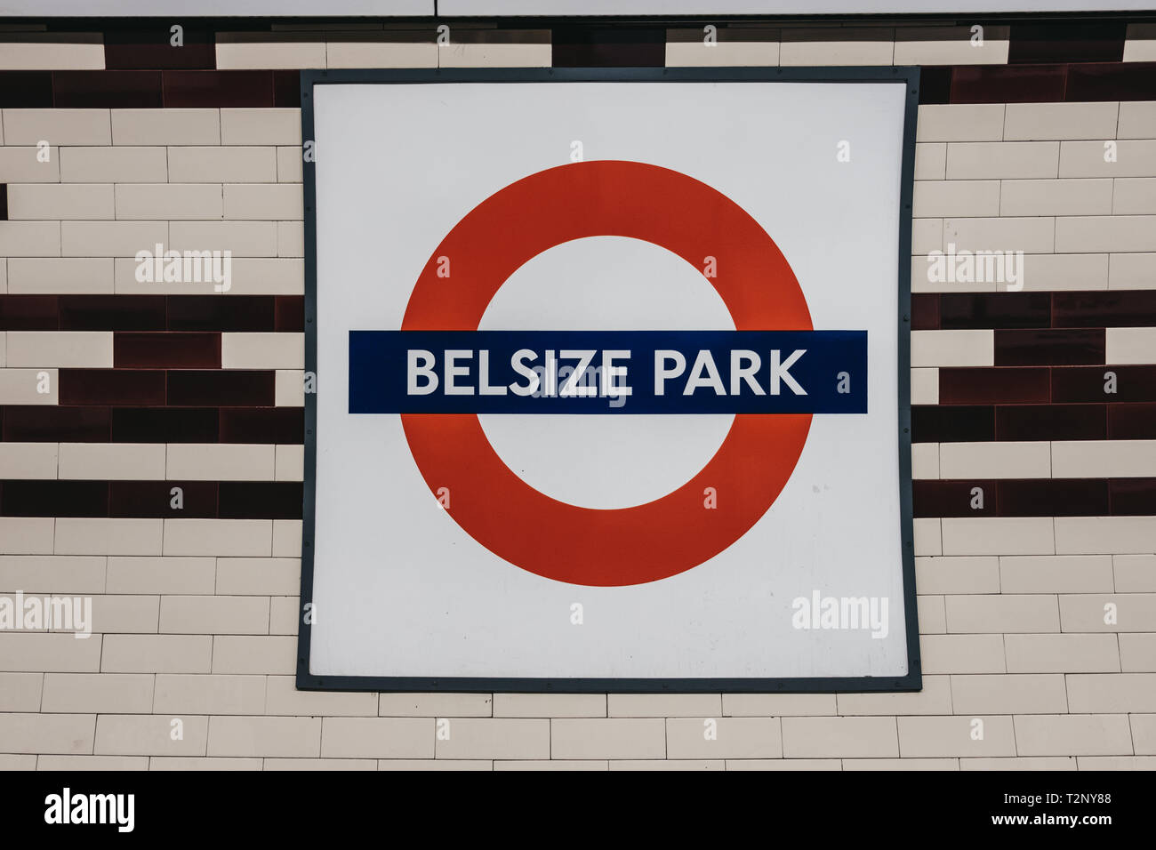 London, UK - March 23, 2019: Station name sign on the platform of ...