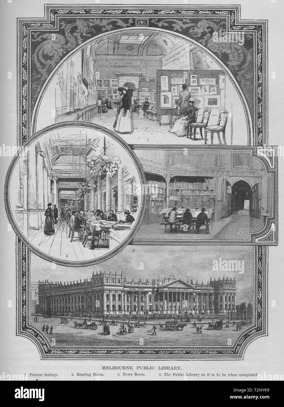 Melbourne Public Library. Melbourne. Australia 1890 old antique print ...