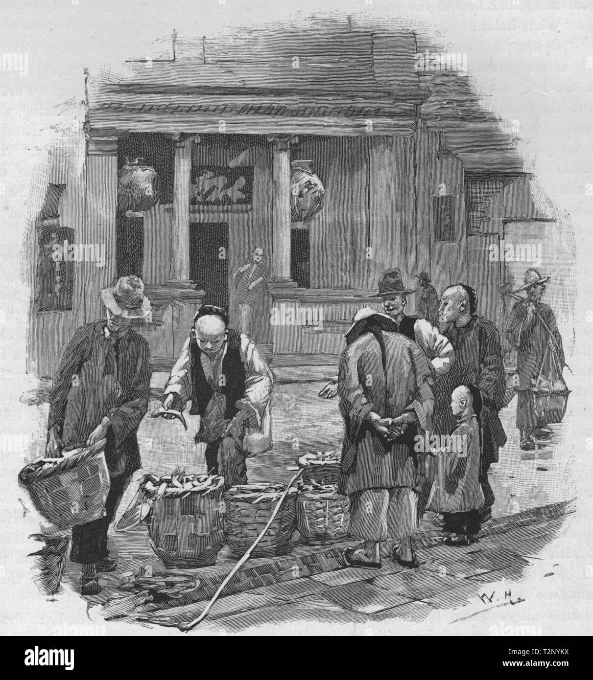 A Typical Scene. Little Bourke Street. Australia 1890 old antique print ...