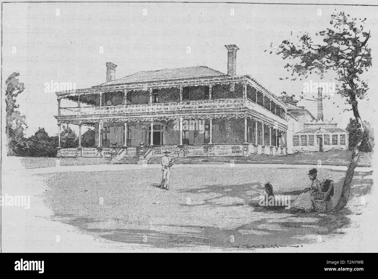 A Two-storeyed House in the Bush. Australia 1890 old antique print ...