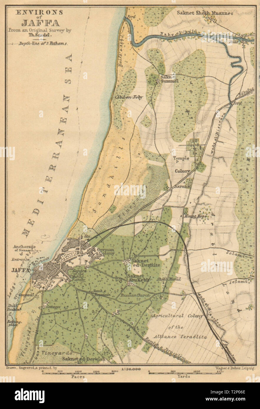 Tel Aviv-Yafo environs antique town city plan. Mount Hope Jaffa. Israel ...
