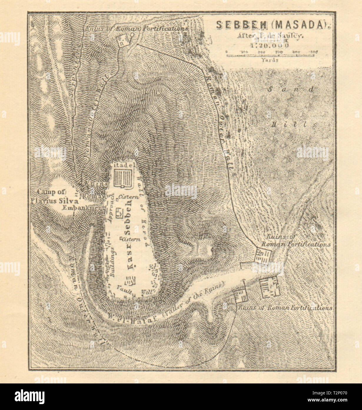 Masada fortress, Dead Sea. Israel. SMALL 1912 old antique map plan ...