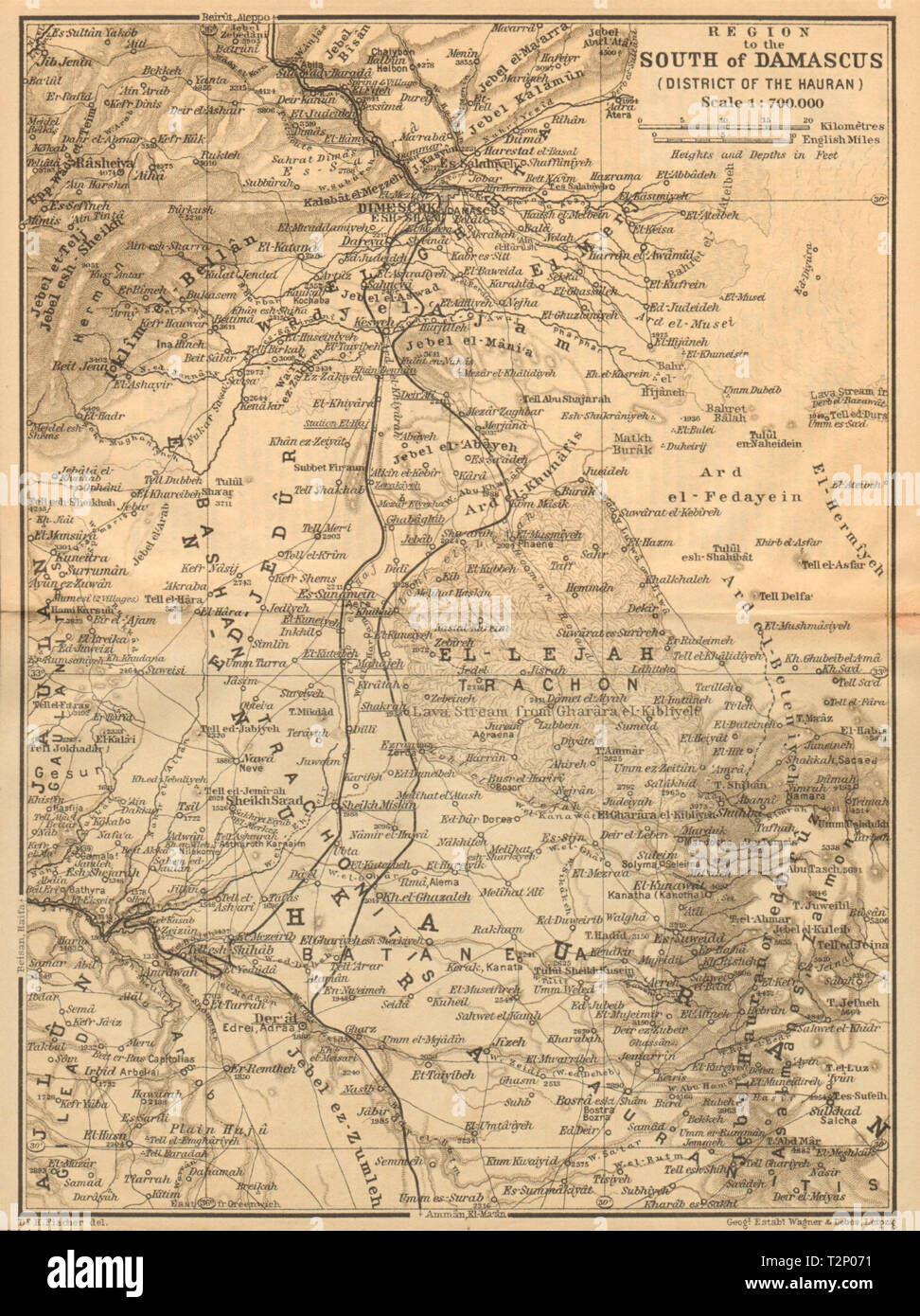 Country south of Damascus, with the Hauran. Syria 1912 old antique map ...