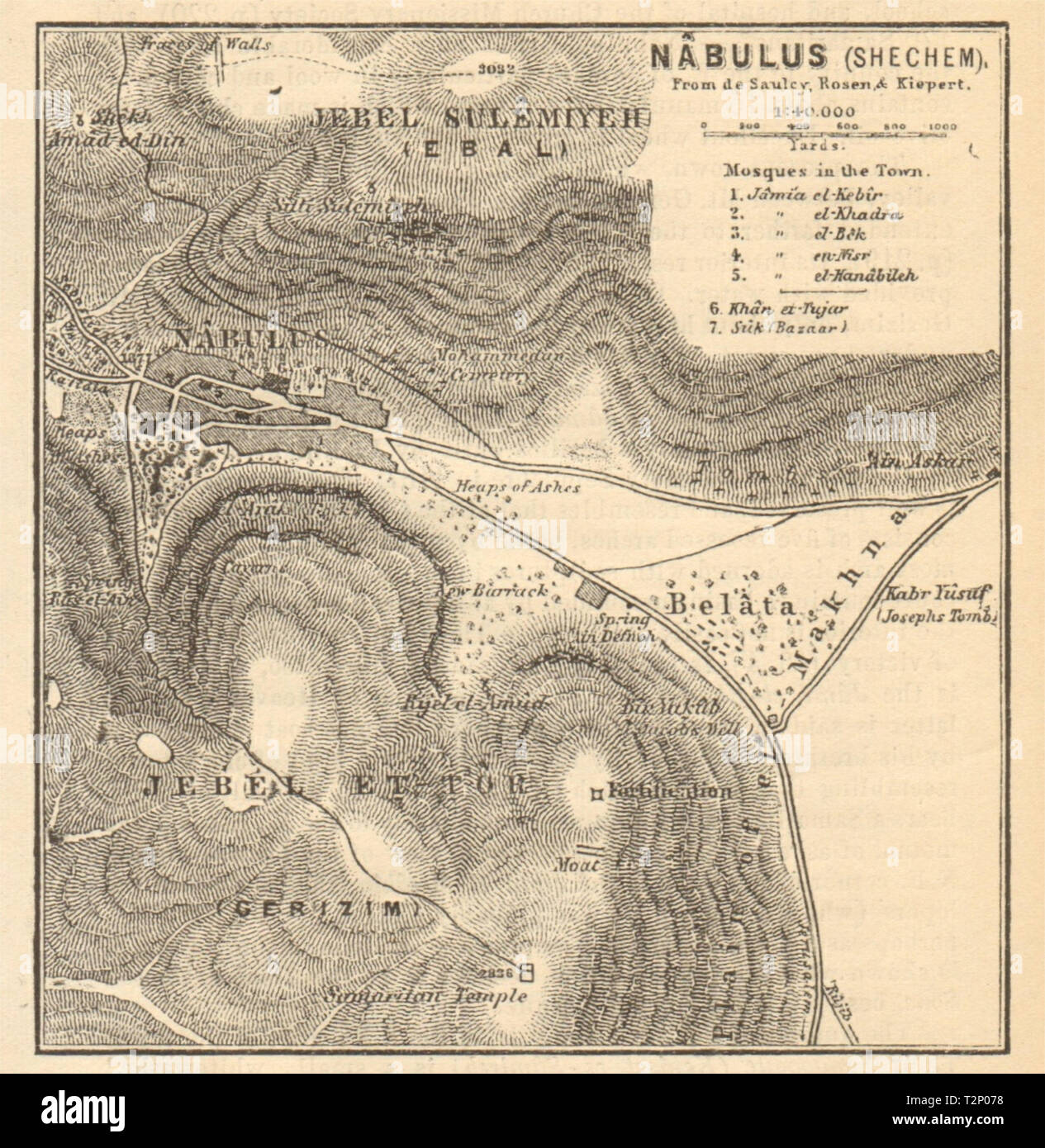 Nablus (Shechem) antique town city plan. Israel. West Bank. SMALL 1912 ...