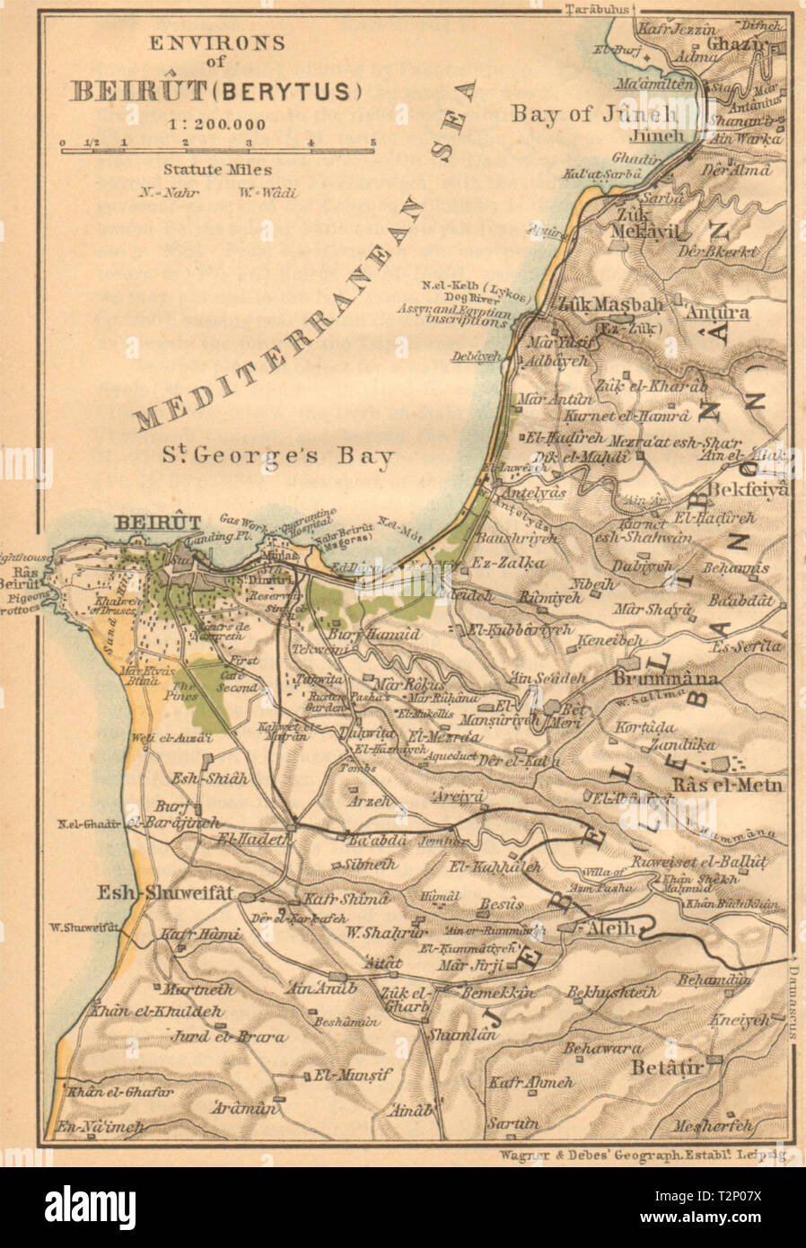 Beirut & environs. Beyrouth Jounieh. Lebanon 1912 old antique map plan ...