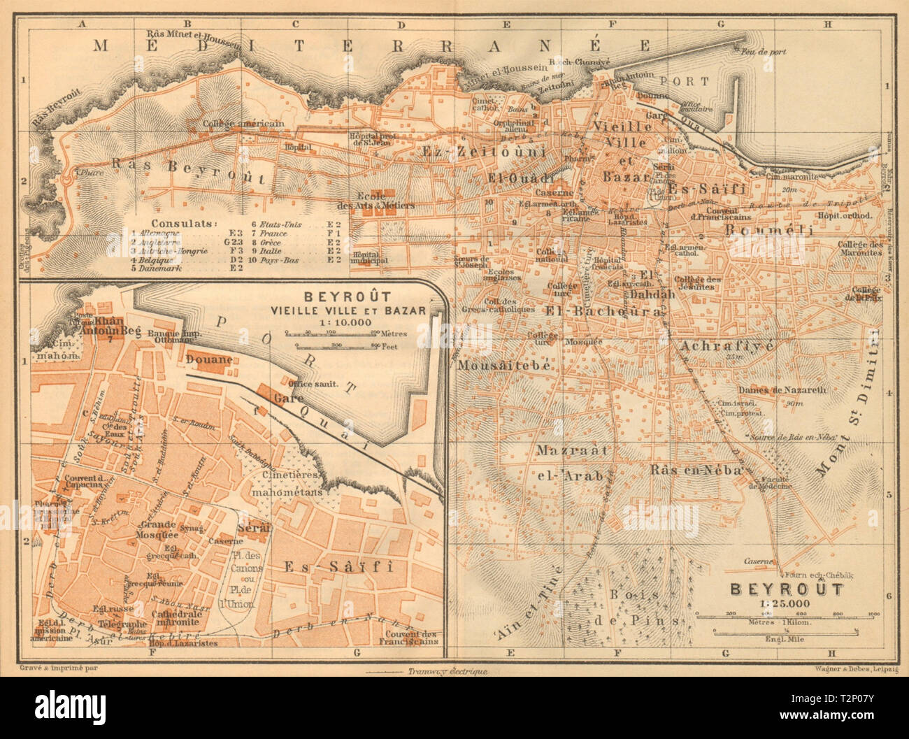 Beirut antique town city plan. Old Town & Bazaar. Beyrouth. Lebanon ...