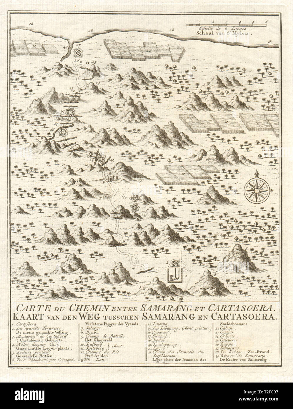 'Chemin entre Samarang & Cartasoera'. Kartasura Java BELLIN/SCHLEY 1763 ...