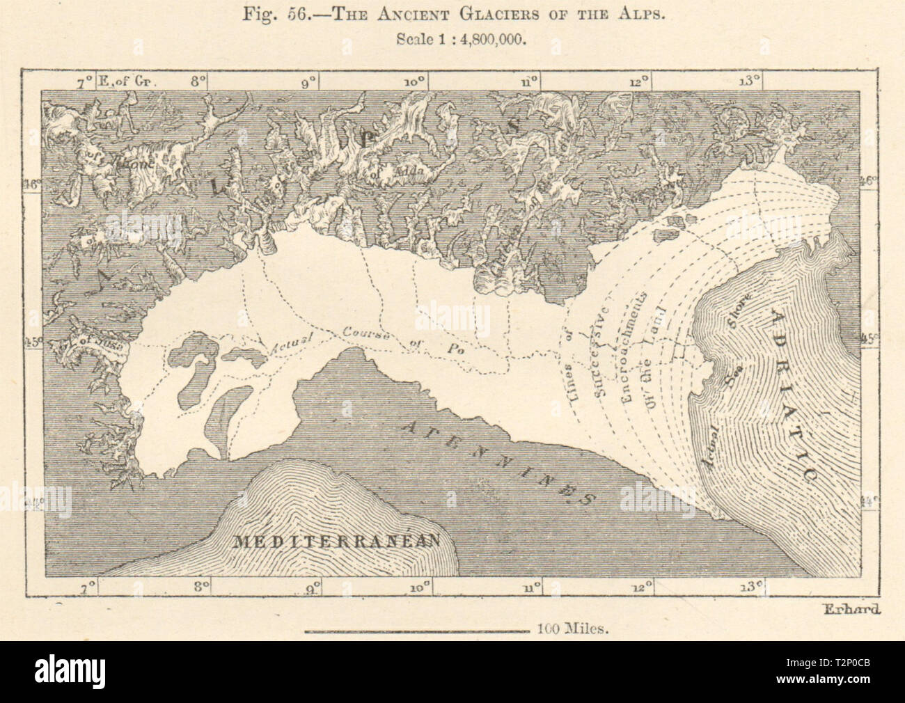 The Ancient Glaciers of the Alps. Po valley. Northern Italy sketch map ...