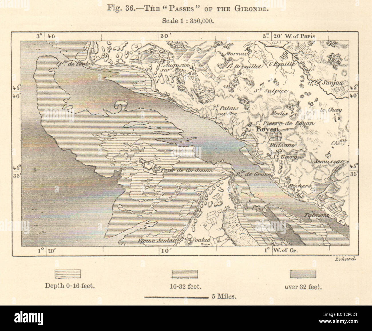 The Gironde estuary. Royan. Charente-Maritime. Sketch map 1885 old ...