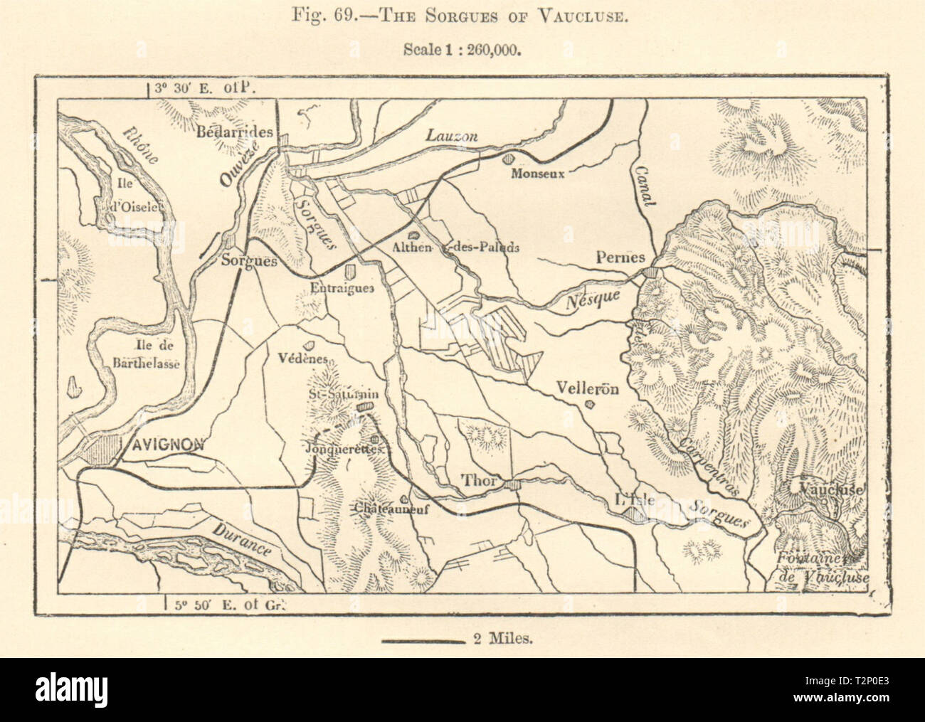 Sorgues & Rhone rivers. Avignon & eastern environs. Sketch map 1885 old ...