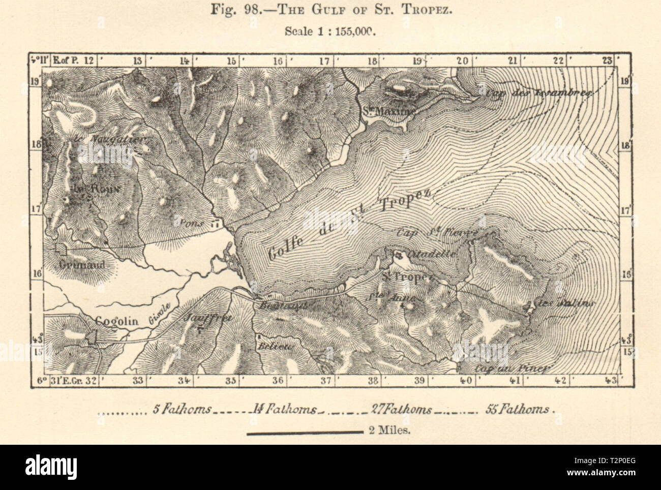 The Gulf of Saint-Tropez. Sainte-Maxime. Var. Sketch map 1885 old ...