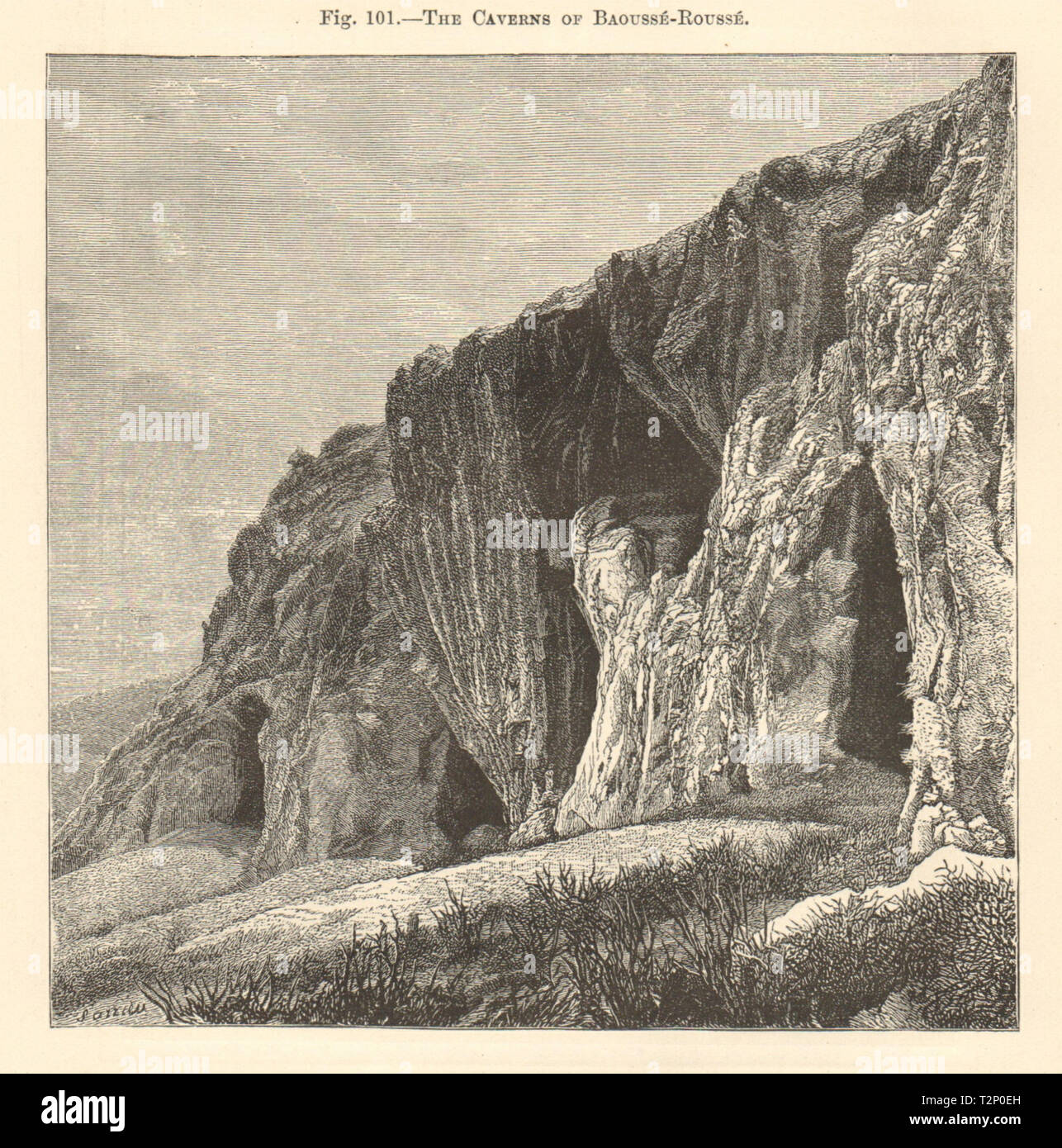 Balzi Rossi caves, Ventimiglia. Italy. Baoussé-Rousse 1885 old antique ...