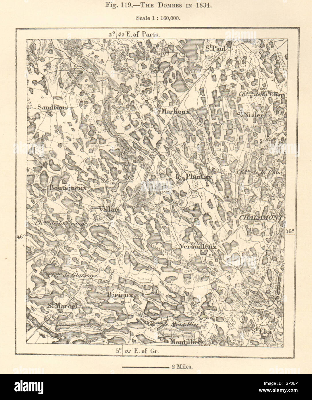 The Dombes in 1834. Ain. Sketch map 1885 old antique vintage plan chart ...