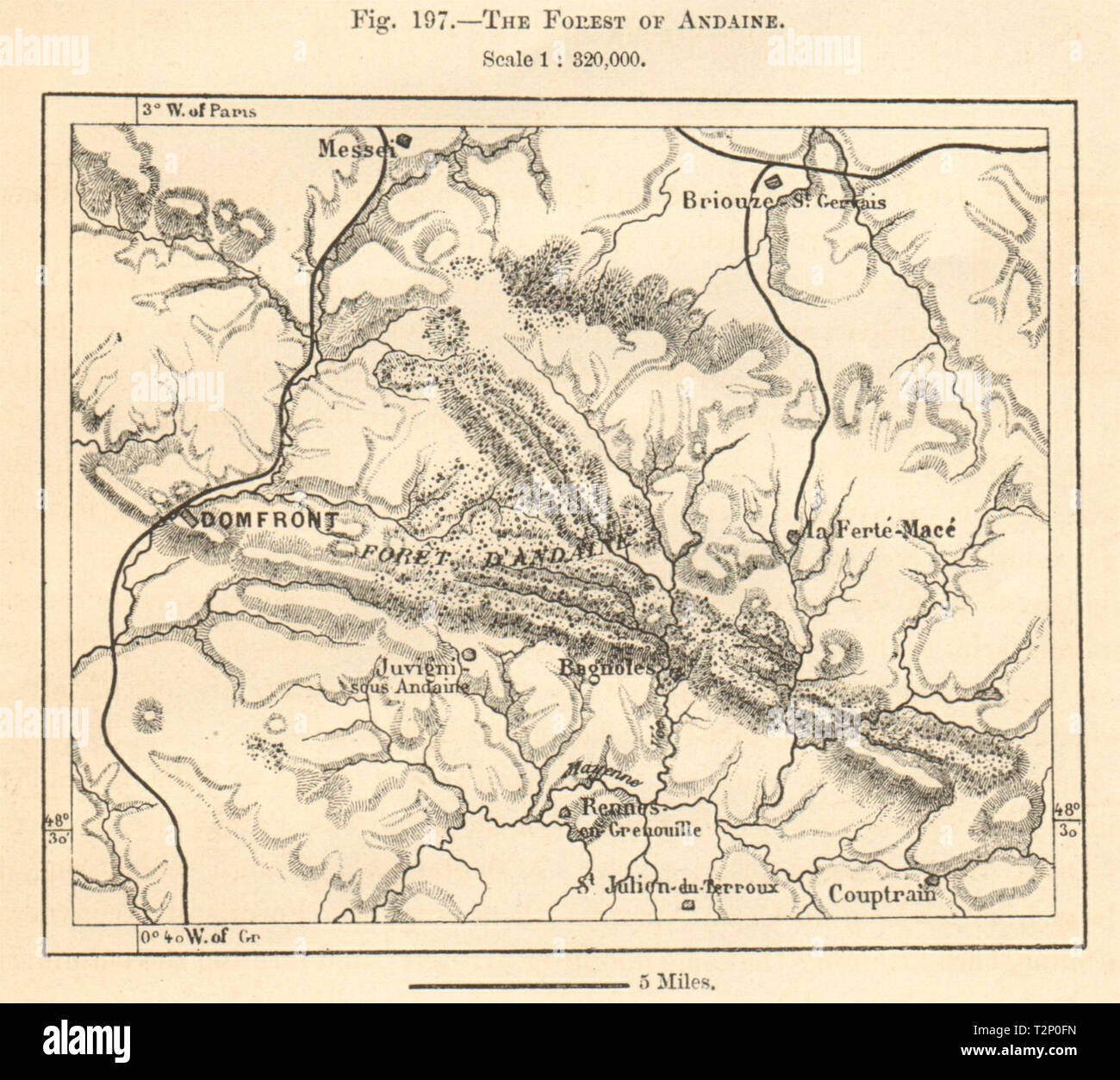 The Forest / Forêt des Andaines. Domfront. Orne. Sketch map 1885 old ...
