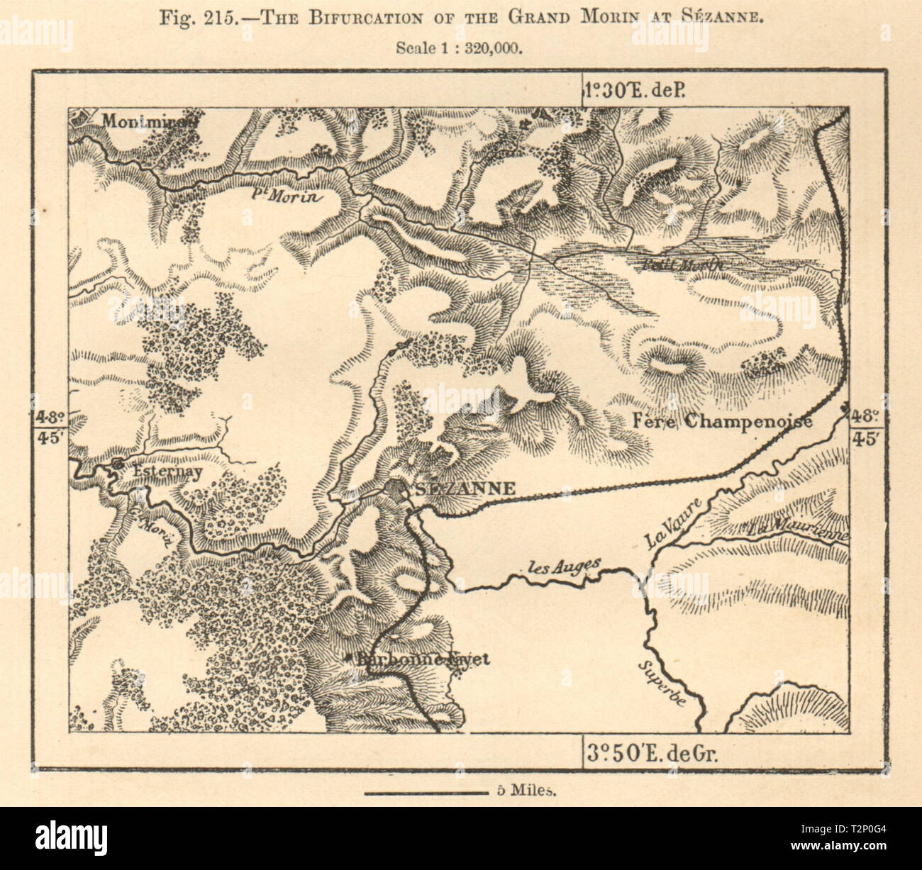 The Bifurcation of the Grand Morin at Sézanne. Marne. Sketch map 1885 ...