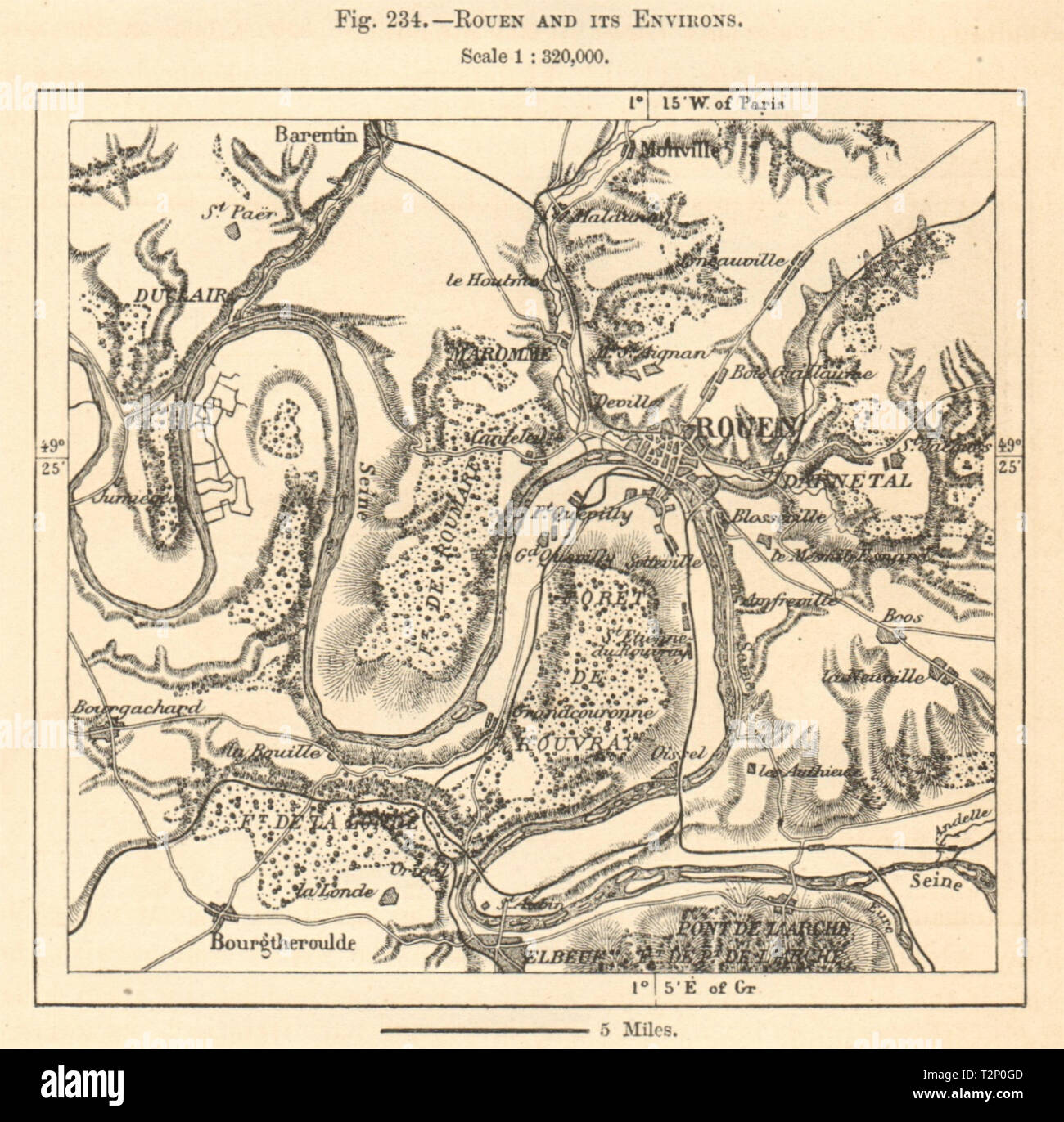 Rouen and its environs. Seine-Maritime. Sketch map 1885 old antique ...