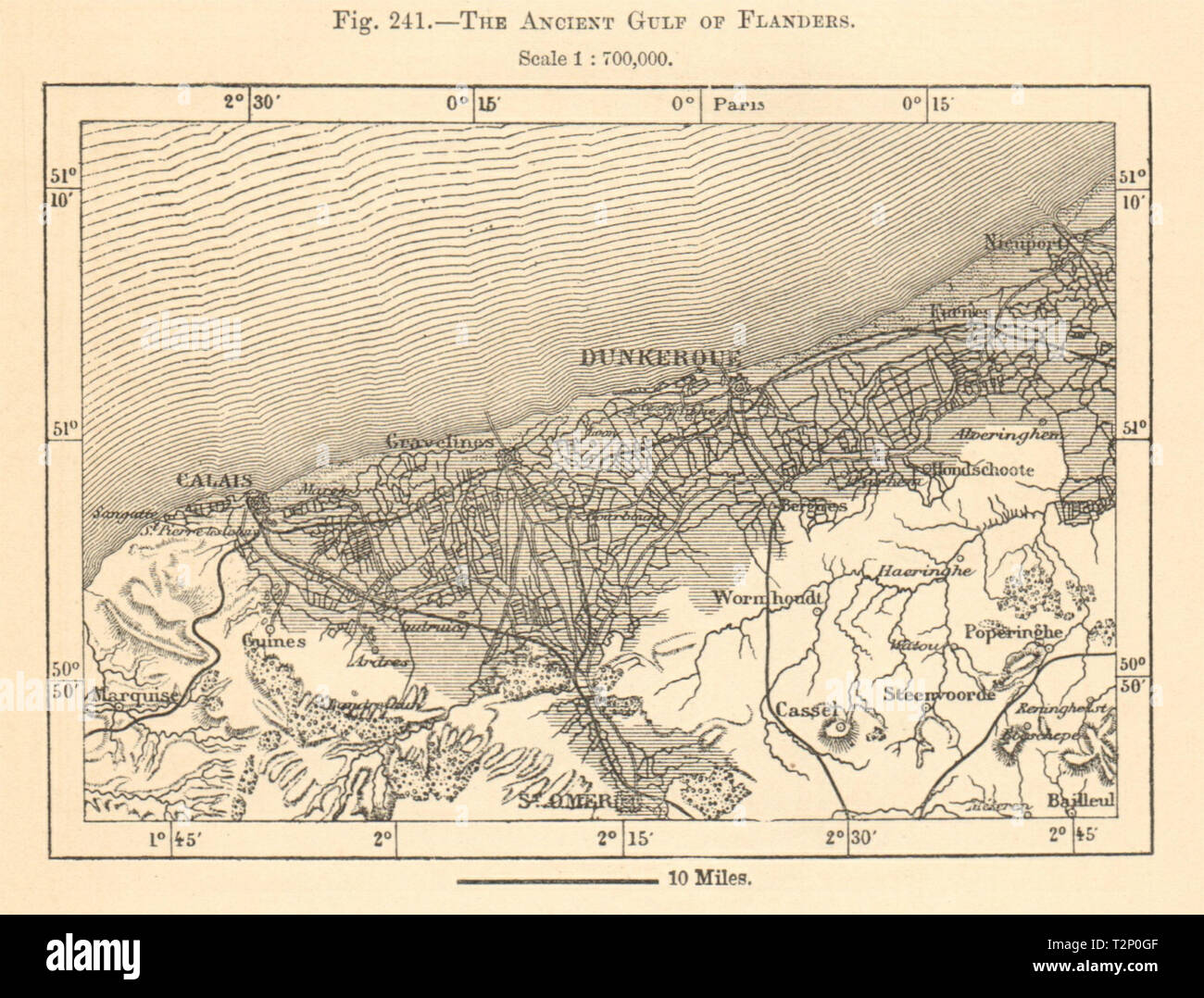 Ancient Gulf of Flanders. Dunkirk Calais St Omer France. Sketch map ...