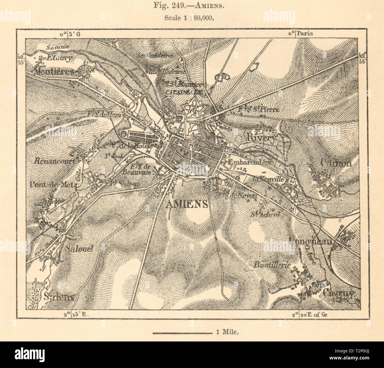 Amiens plan & environs. Somme. Sketch map 1885 old antique chart Stock ...