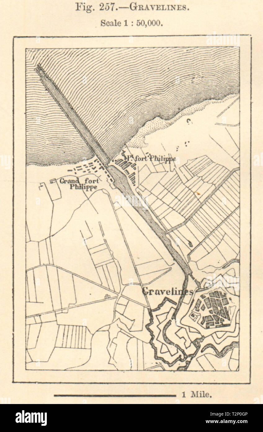 Gravelines plan & environs. Nord. Sketch map. SMALL 1885 old antique ...