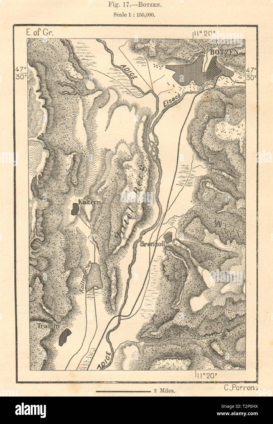 Botzen. Bolzano & environs. Italy. Sketch map 1885 old antique plan ...