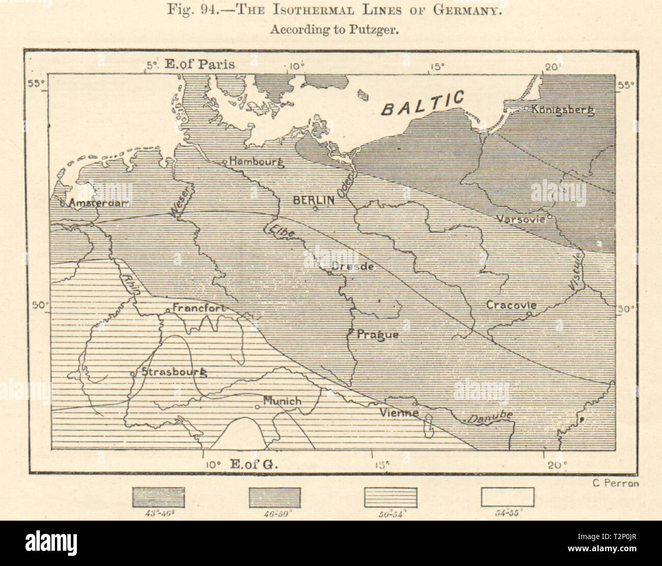 The Isothermal Lines of Germany. Sketch map 1885 old antique plan chart ...