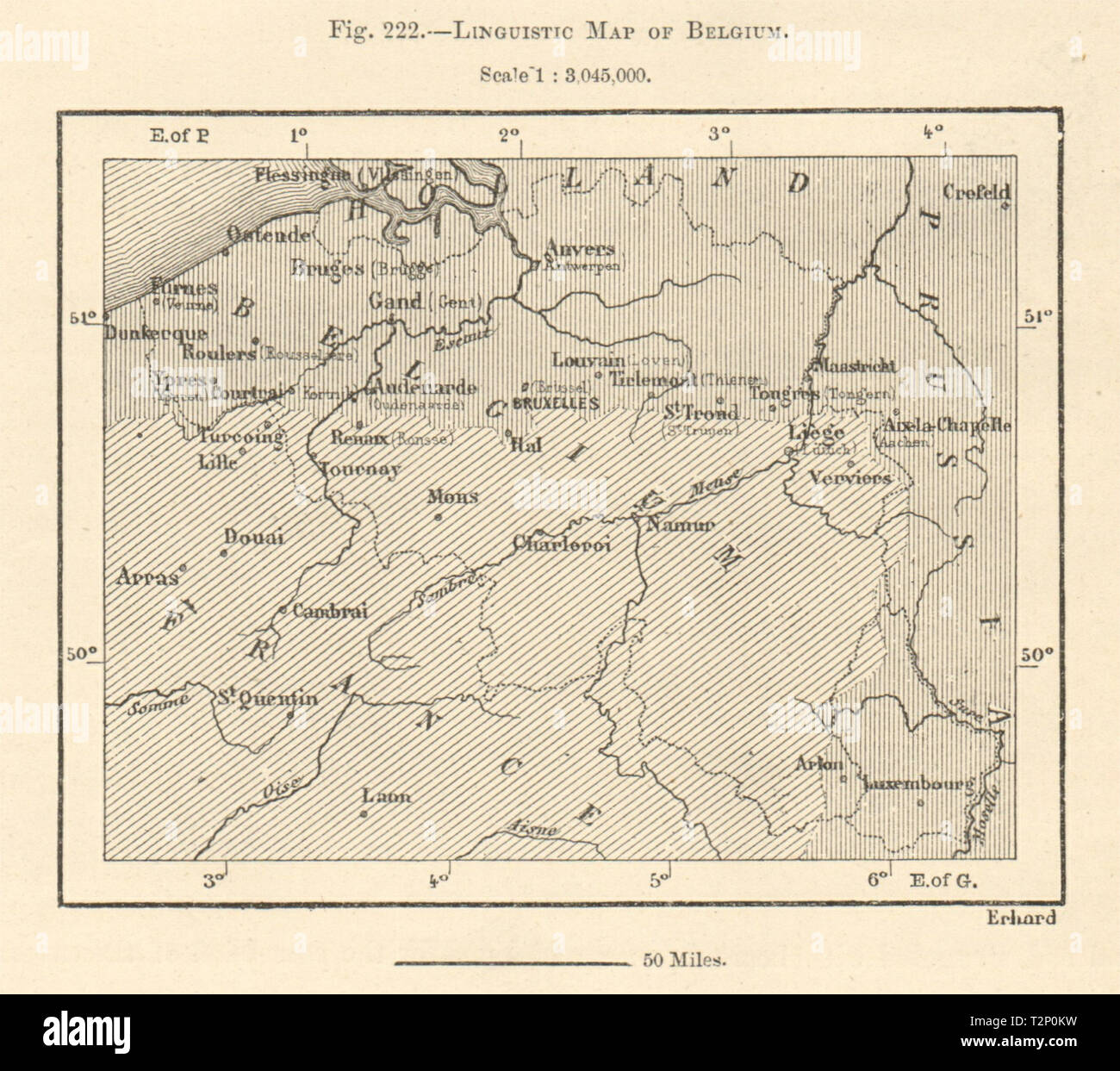 Linguistic Map of Belgium. French Dutch Flemish. Sketch map 1885 old ...
