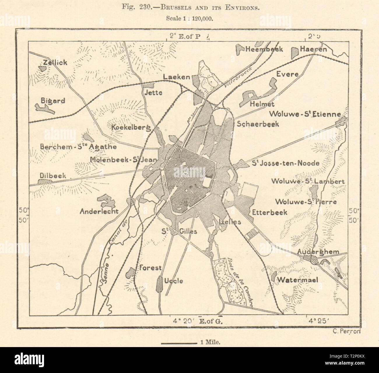 Brussels and its environs. Belgium. Sketch map 1885 old antique plan ...
