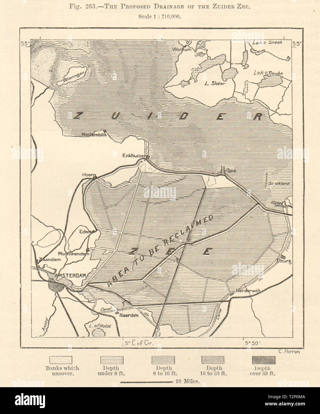 The Proposed Drainage of the Zuider Zee. Netherlands. Sketch map 1885 ...
