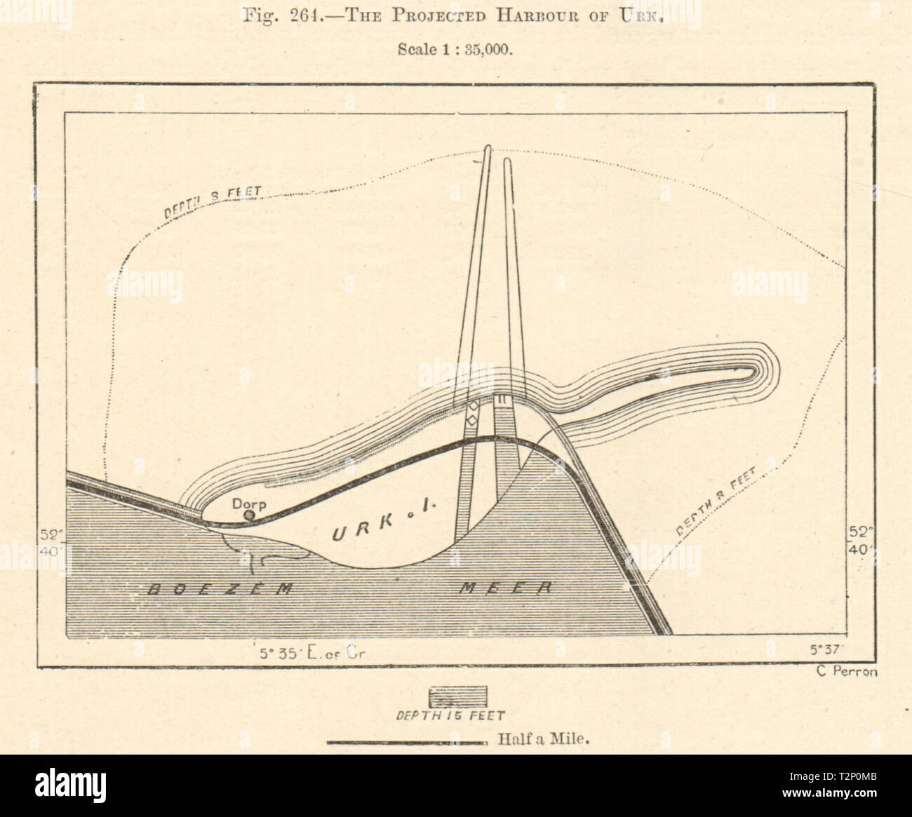 The Projected Harbour of Urk. Netherlands. Sketch map 1885 old antique ...
