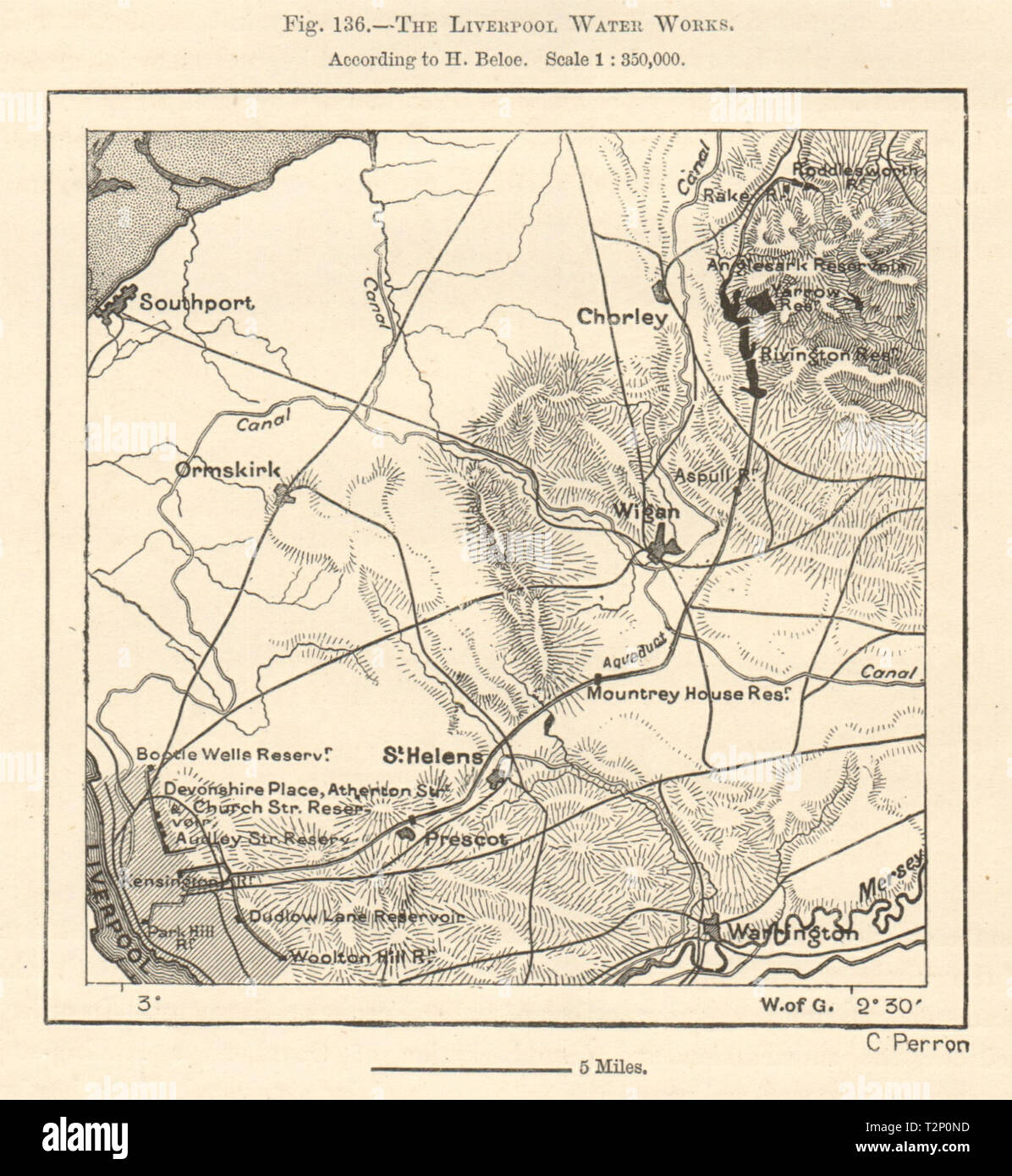 Liverpool Water Works, per H Beloe. Reservoirs. Merseyside. Sketch map ...