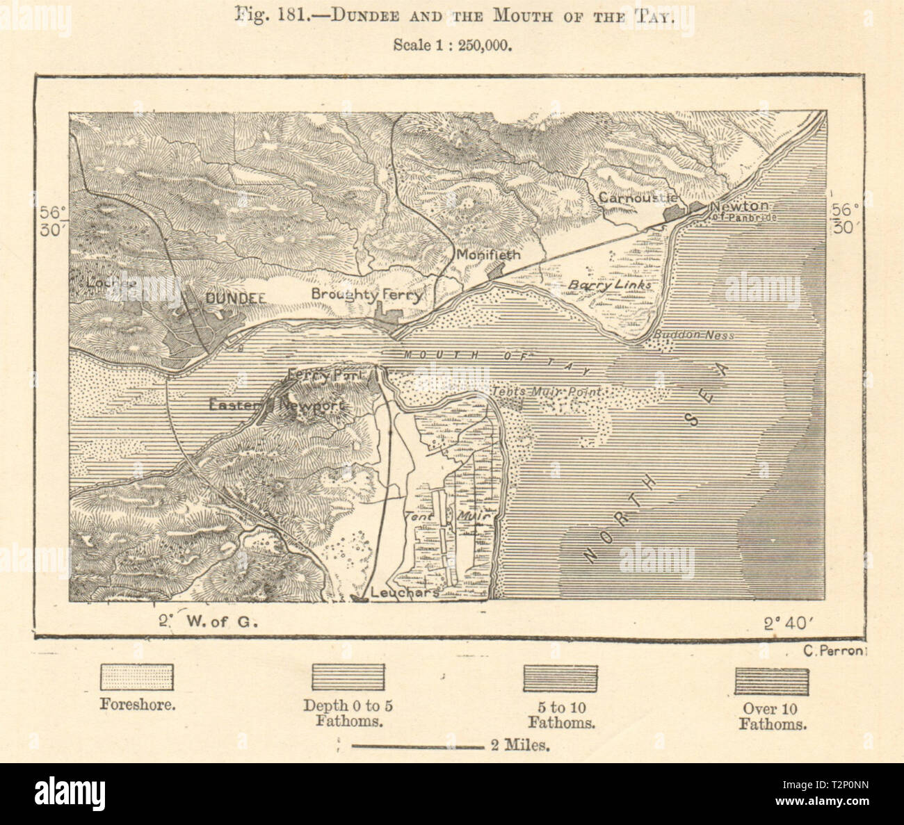 Dundee and the Mouth of the Tay. Carnoustie. Scotland. Sketch map 1885 ...