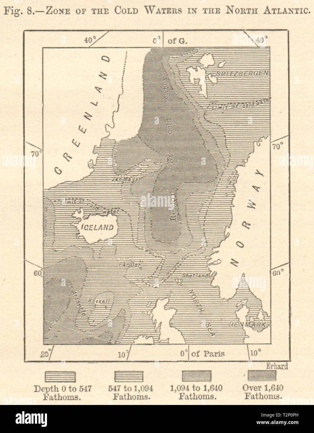 North Atlantic cold water zone blob. Norwegian & Greenland seas. Sketch ...